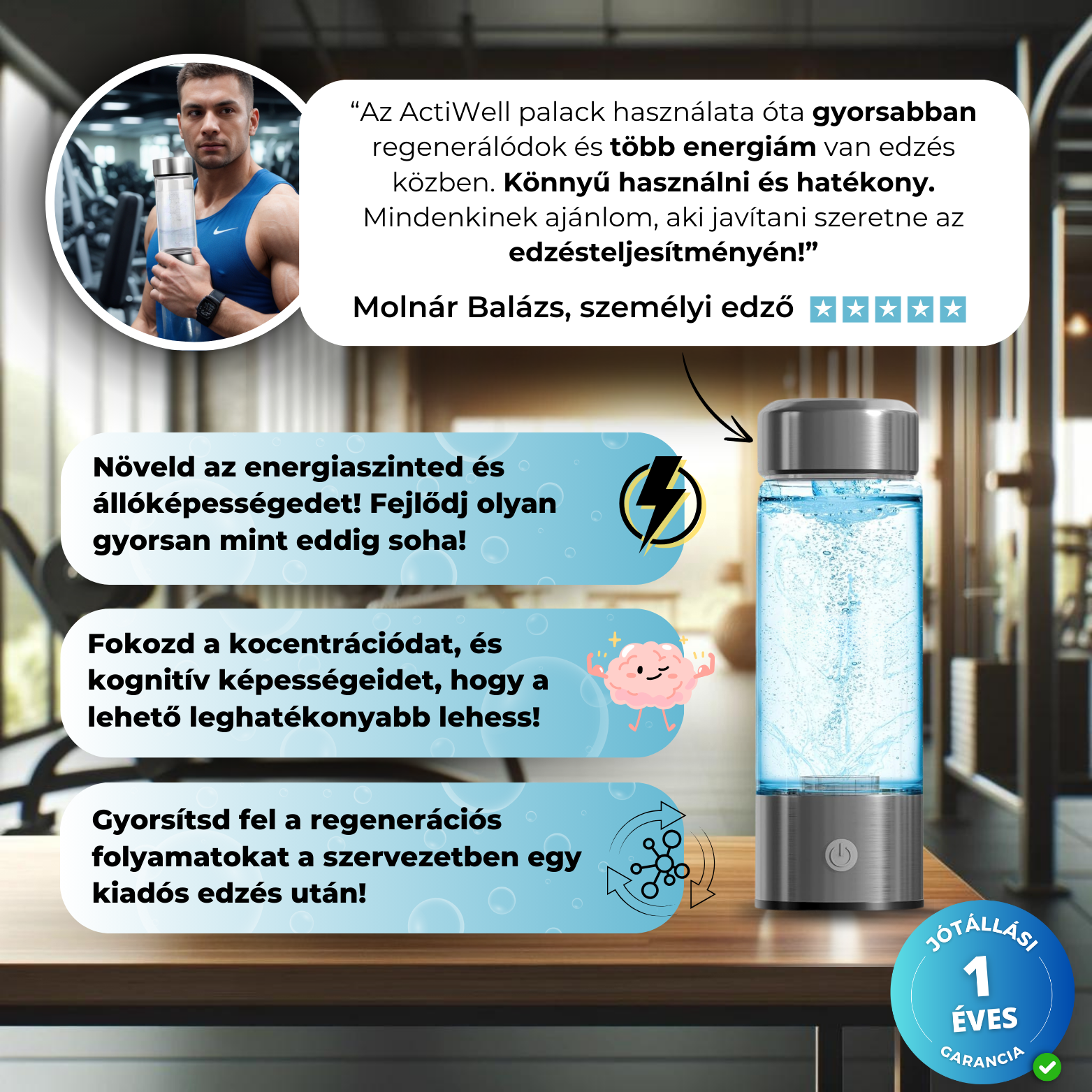 ActiWell™ Hidrogénes Víz Készítő Palack (Fitness) – ActiWell Magyarország